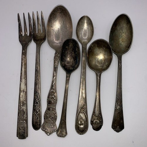 VINTAGE LOT OF SMALL BABY FANCY SILVER-PLATE SPOONS AND FORKS ASSORTED ...