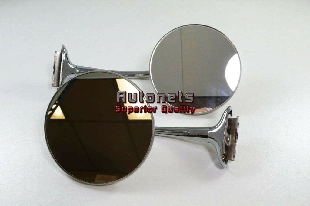 2x CHROME 4" Round Door Edge Peep Side Mirrors 4" Long Arm Retro Street ...