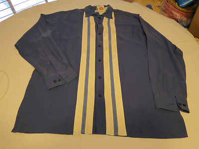 Mens Bobby Chan L silk bamboo long sleeve button up shirt casual blue ...