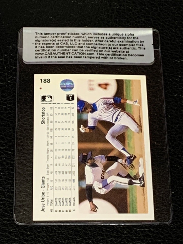 JOSE URIBE 1990 UPPER DECK SIGNED AUTOGRAPHED CARD #188 SF GIANTS CAS ...