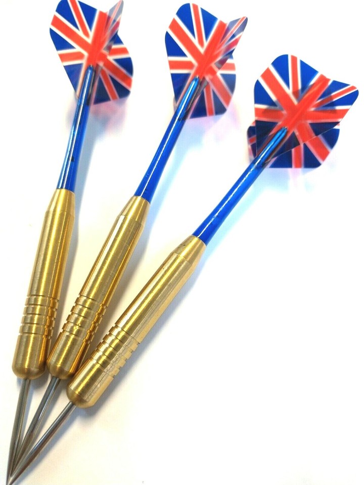 6 pcs / 2 Sets STEEL TIP BRASS DARTS SET + dart flights and shafts ...