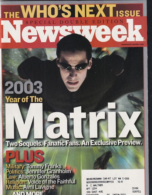 Newsweek Mag Year Of The Matrix & Who's Next Issue January 6, 2003 ...