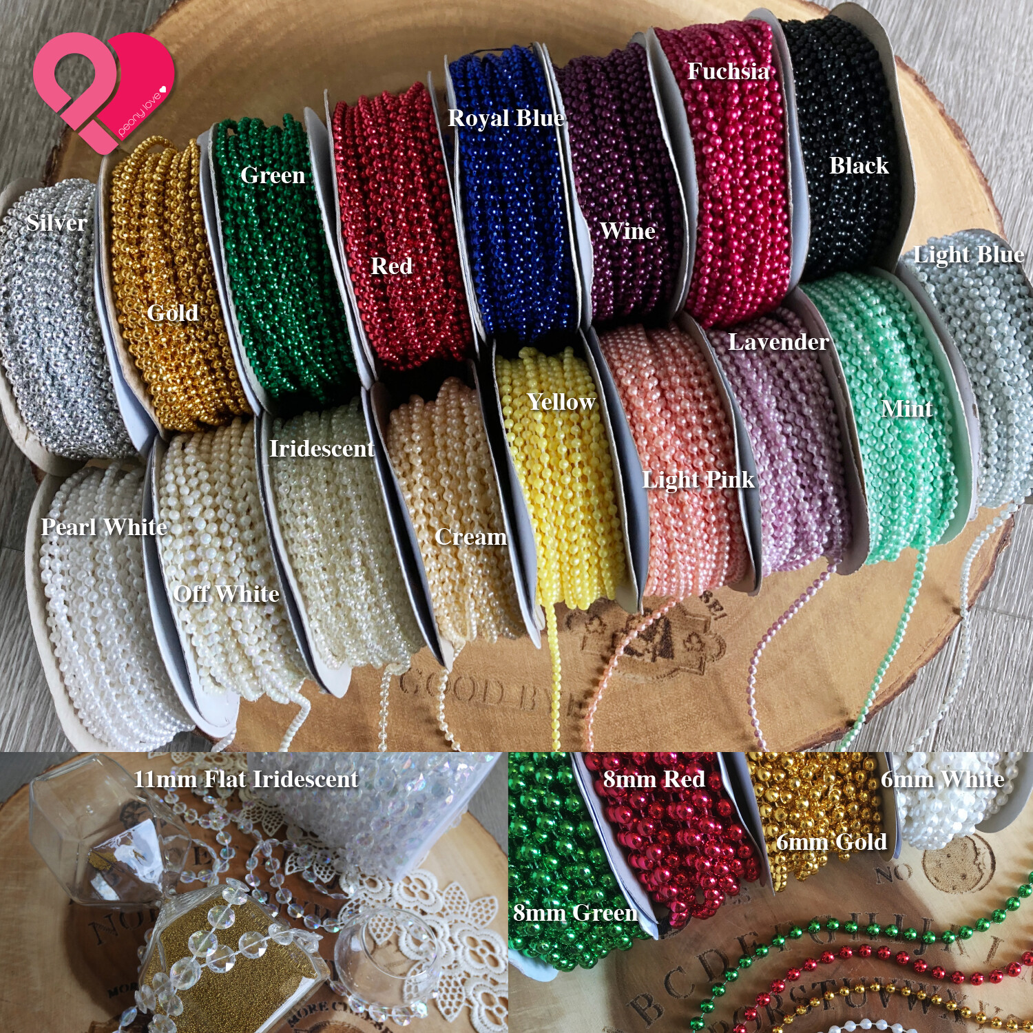 3-11mm 33 Yard Faux Crystal Pearl Plastic Clear BEADS String Trim Craft ...