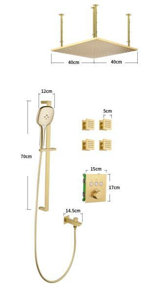 Thermostatic Brass Brushed Gold 20" Ceiling Rainfall Shower Set 4pcs ...