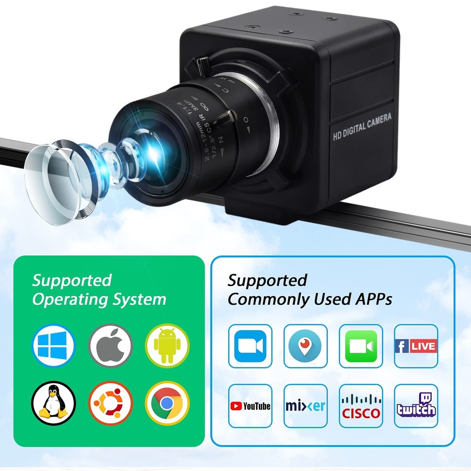 5mp USB Camera with Zoom 2.8-12mm Lens Webcam Variable Focus PC Camera ...