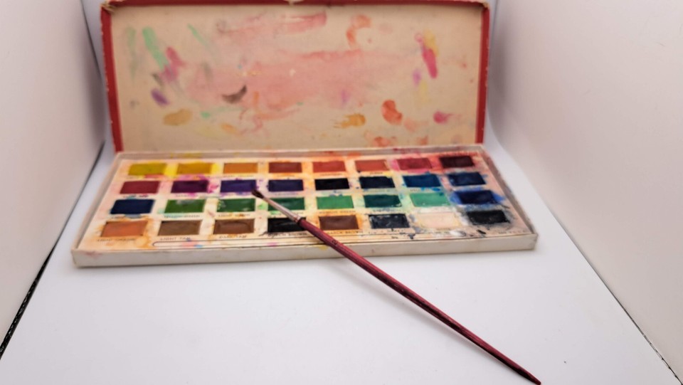 Vtg Kopy Kat Paint Box 32 Colors Watercolor Army Plane Graphic ...