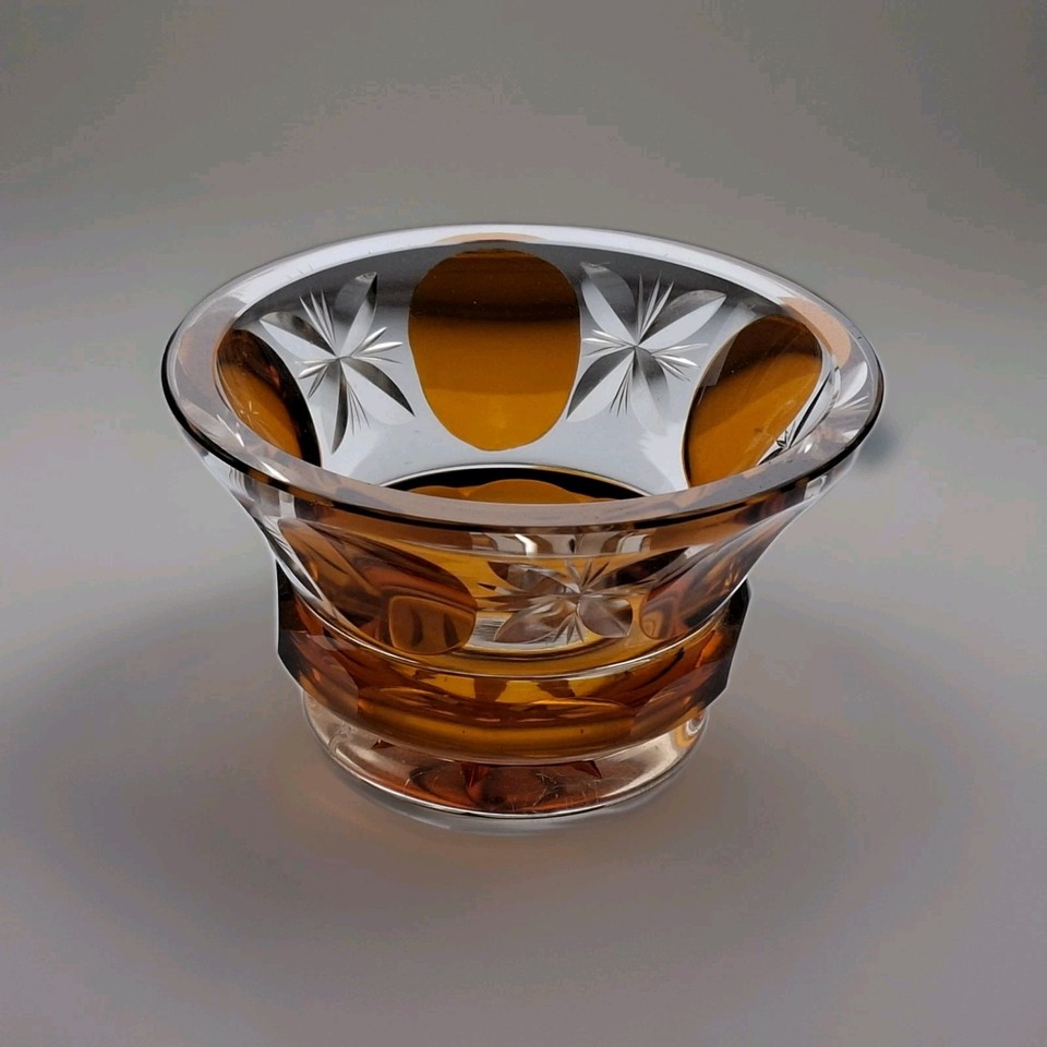 Art Deco Bowl Bohemian Czech Glass Amber Cut to Clear Crystal Glass ...