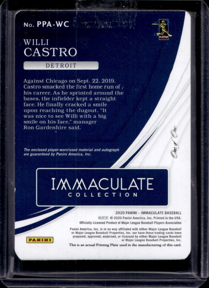 Willi Castro 2020 Panini Immaculate #PPA-WC Patch Auto Printing Plate 1 ...