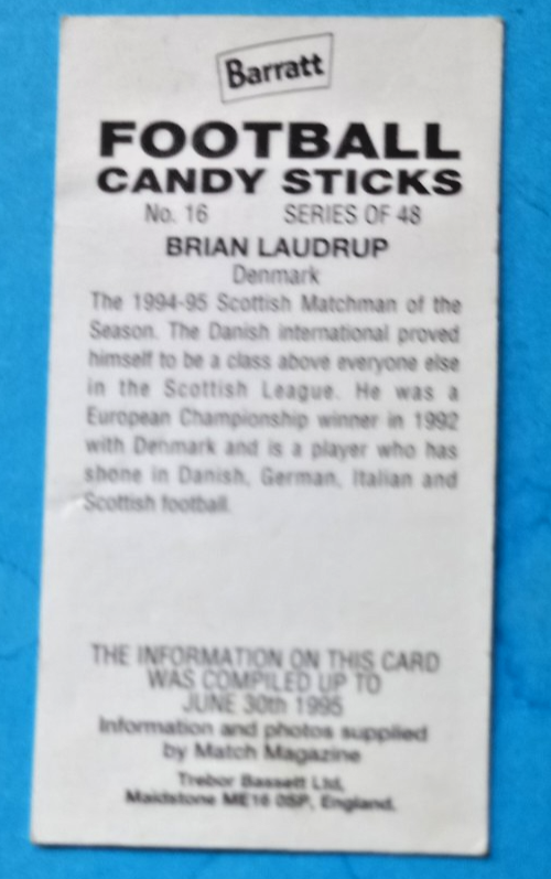 BRIAN LAUDRUP RANGERS CHELSEA DENMARK 1995 BASSETT/BARRATT FOOTBALL ...
