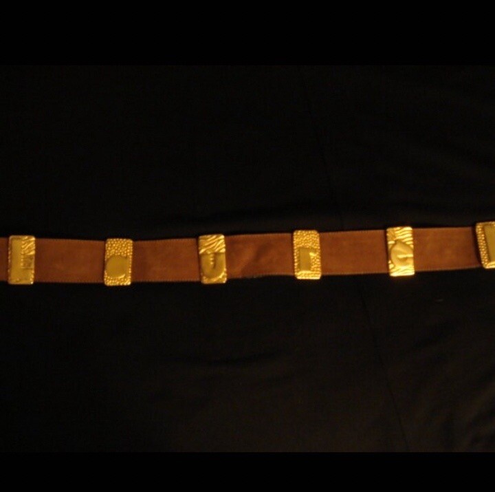 vintage 80s laurel escada brown suede logo belt gold tone buckle vtg ...