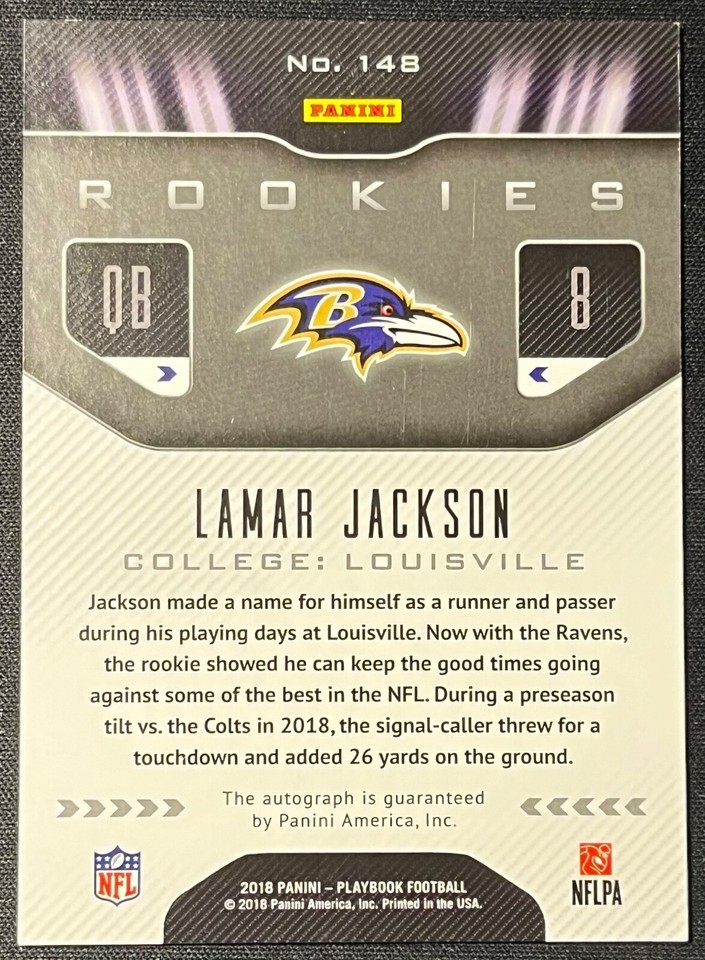 MINT 2018 PLAYBOOK LAMAR JACKSON ROOKIE AUTOGRAPH 07/10 RAVENS AUTO | eBay