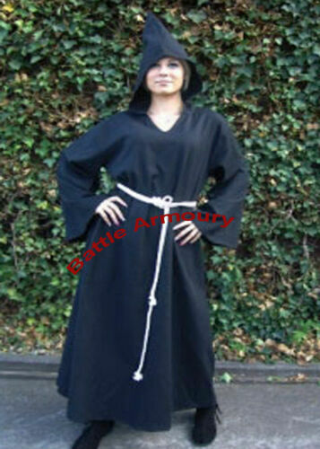 Medieval Tunic LARP monk's frock in cotton, long sleeves, With hood ...