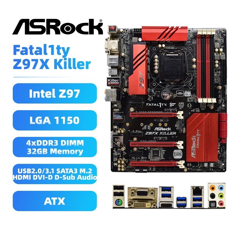 ASRock LGA1150 Motherboard Fatal1ty Z97X Killer Intel Z97 DDR3 for Core ...