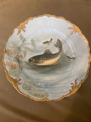 Royal Austria O&EG Fish Plate 9” Hand Painted Vintage Antique Sturgeon ...