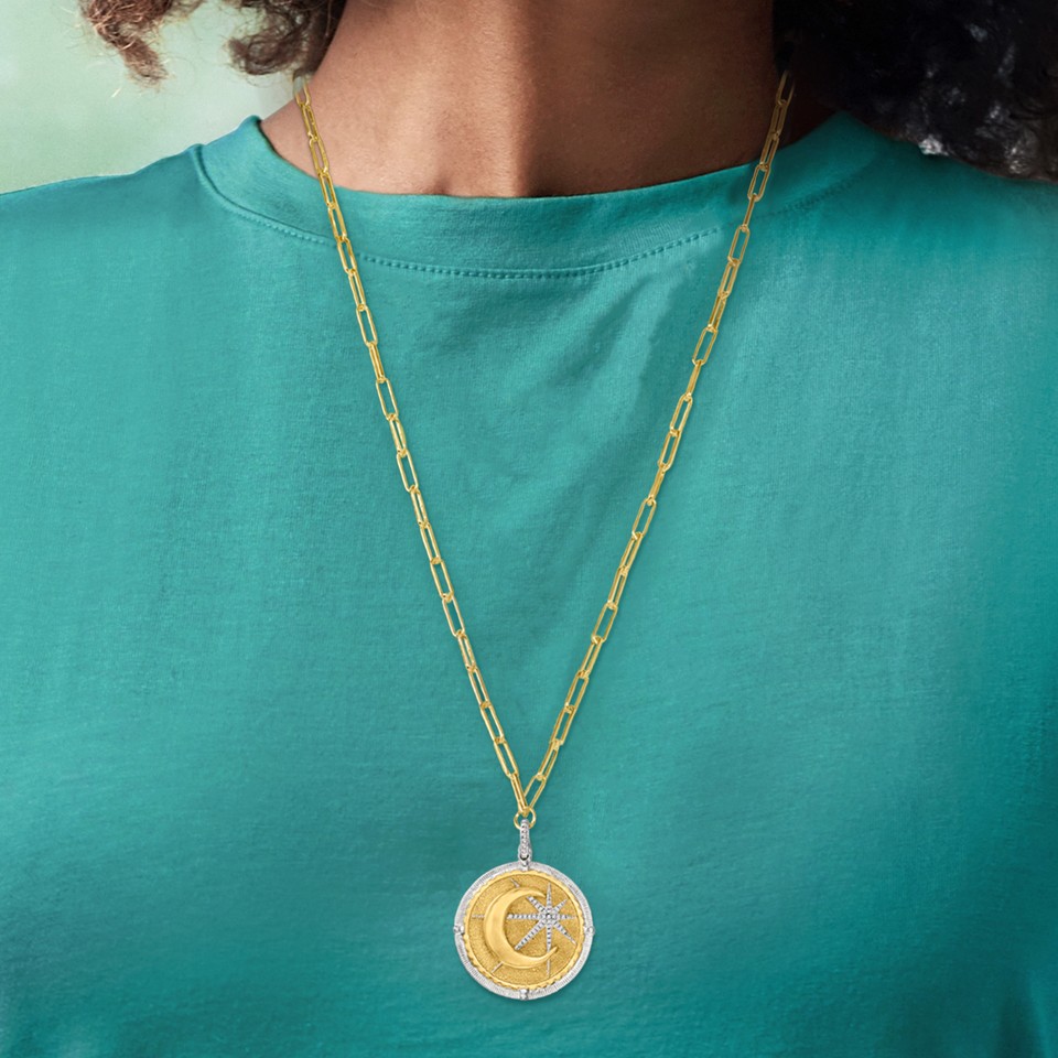 0.10 ct. t.w. Diamond Moon and Star Pendant Necklace in 2-Tone Sterling ...