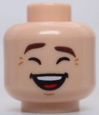 Lego Light Nougat Head Dark Brown Eyebrows Neutral Laughing Eyes Closed ...