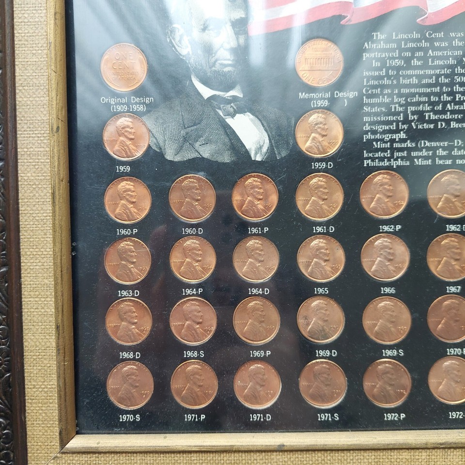 Vintage Lincoln Memorial Coins 1959-1972S Framed US Cents Collection ...