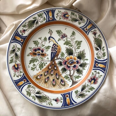 DELFT Hand-Painted Signed Multicolor 8” Hanging Plate, Peacock ...