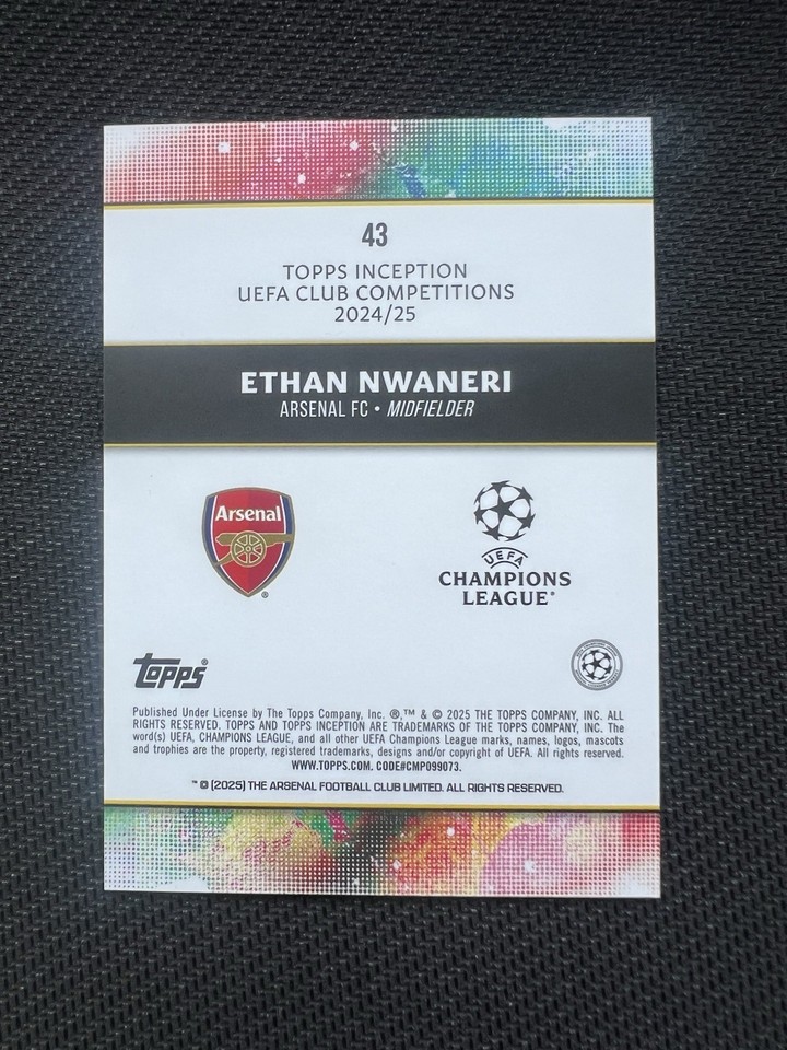 Topps Inception 2024/25 UCC Ethan Nwaneri /49 Emerging Stars RC Arsenal ...
