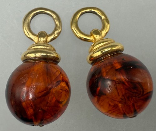 ESTATE GOLD TONE FAUX AMBER BALL PENDANT CHARM PAIR | eBay UK
