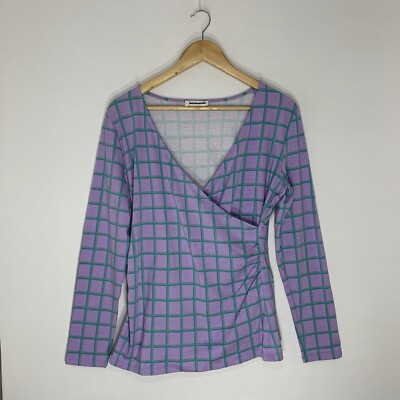 Kettlewell Long Sleeve Top LARGE Purple 221 Check V Neck Wrap Jersey ...