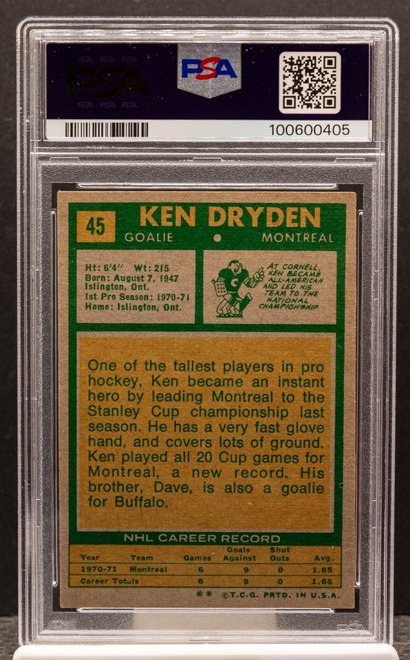 100600405 KEN DRYDEN 1971 Topps #45 RC Rookie PSA 5.5 HOF Canadiens | eBay