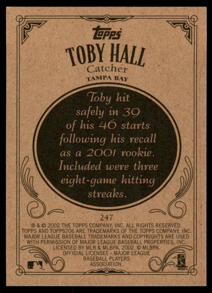 2002 Mint * Topps 206 - Toby Hall Tampa Bay Devil Rays #247 | eBay