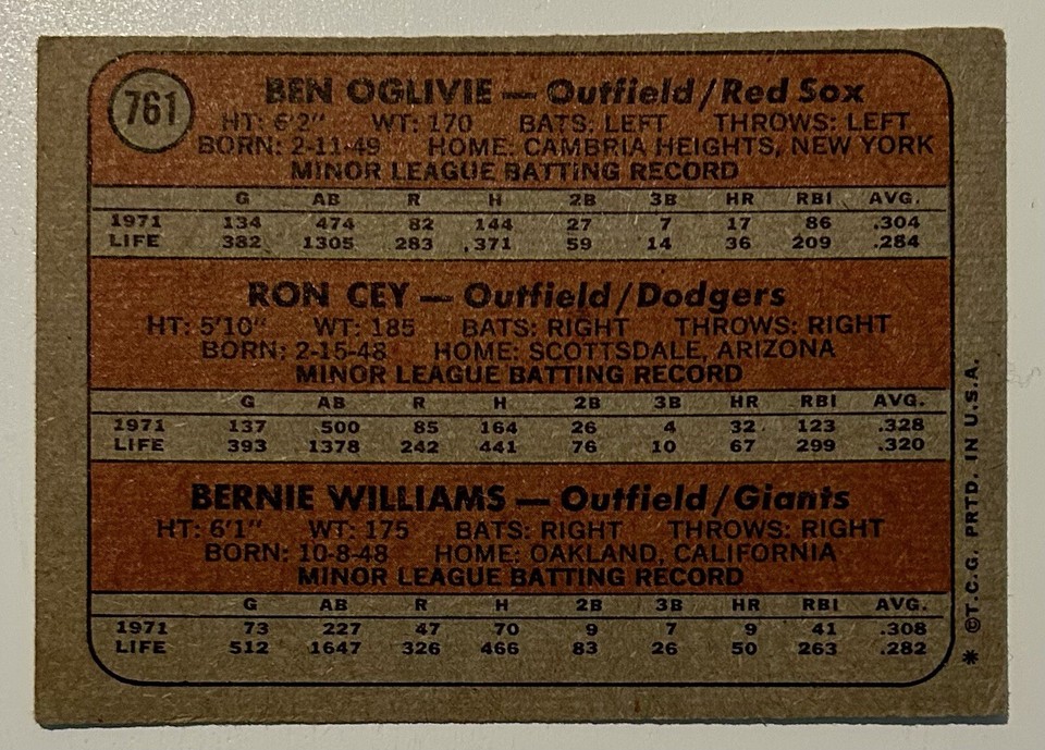 1972 Topps #761 Ron Cey Ben Ogilvie Rookie Card RC | eBay
