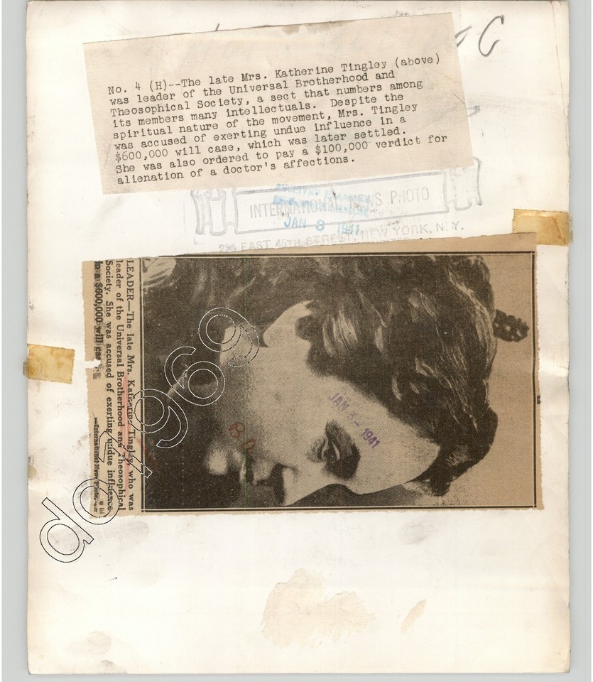 MRS. KATHERINE TINGLEY, Leader Of Theosophical Society. 1941 Press ...