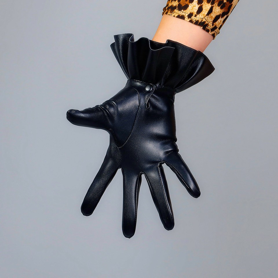 RUFFLE GLOVES 25cm 10" Wrist Short Faux Leather Aqua Robin Blue Mint ...