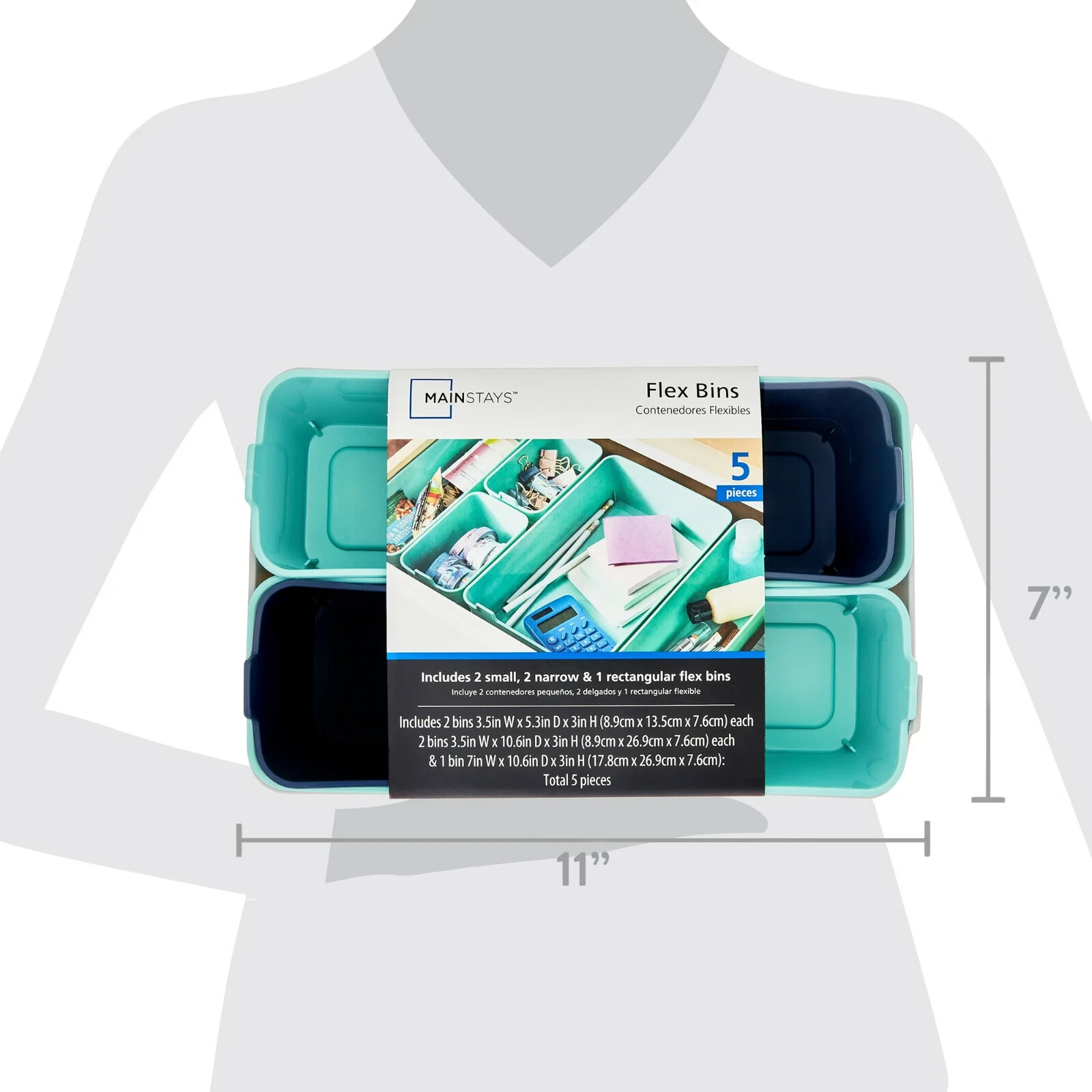 Mainstays Set of 5 Flexible Drawer Storage Organizers, Navy Teal Gray ...