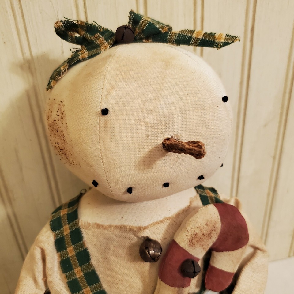 Primitive Grungy Snow Lady Snowman Christmas Doll & Her Candy Cane | eBay