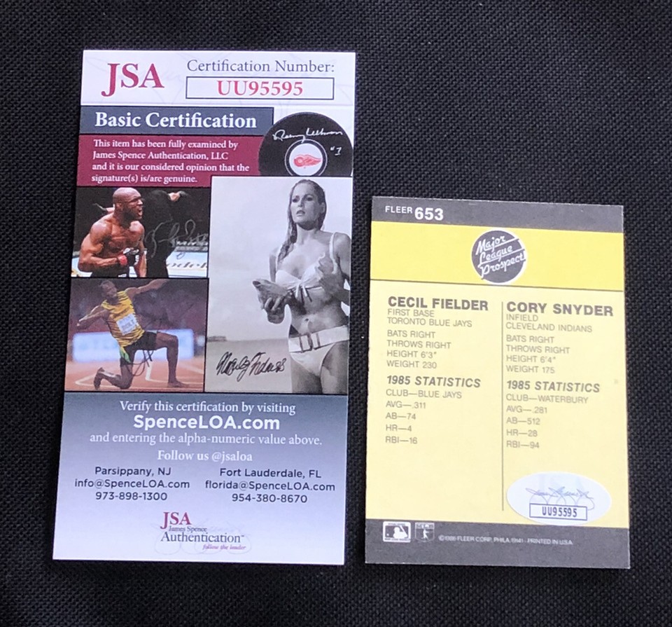 CECIL FIELDER & CORY SNYDER 1986 FLEER ROOKIE SIGNED AUTOGRAPHED CARD ...