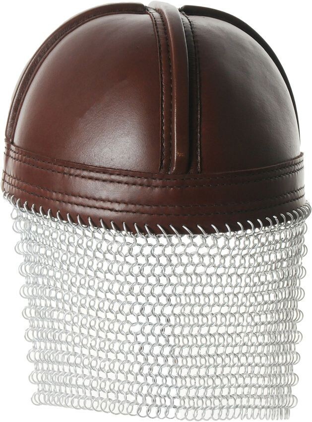 Top Grain Leather Norman Chain Helmet With Chain Mail Neck Cover Chin ...