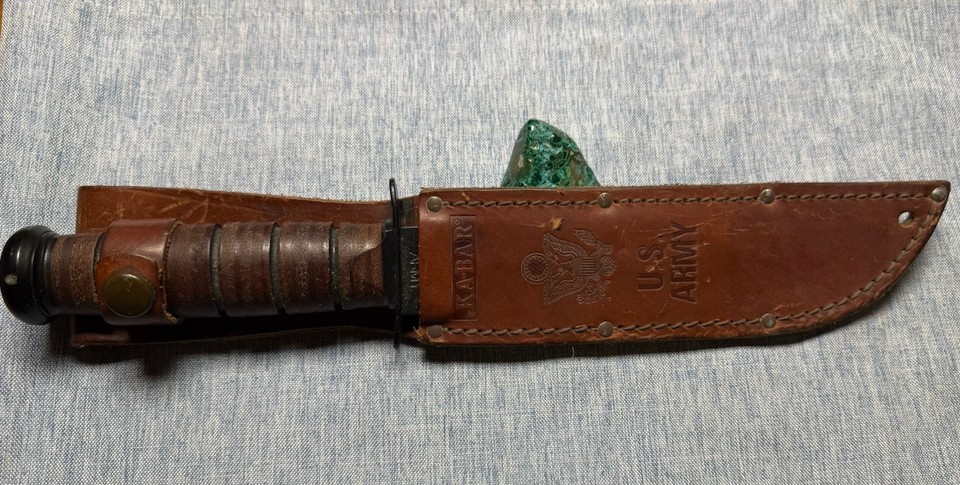 Ka-Bar 1220 US Army Straight Edge Fighting Utility Knife W Leather ...