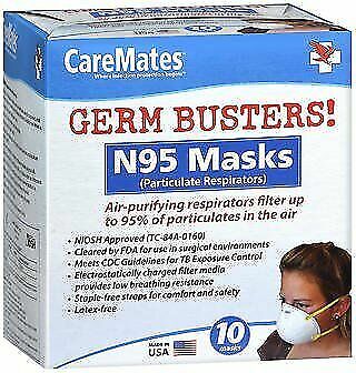 Caremates N95 N-95 Respirator Face Mask With Head Straps NIOSH Approved ...