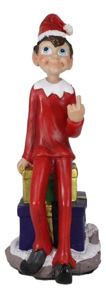 Naughty Christmas Elf Flipping The Bird Sitting On Santa Presents Shelf ...