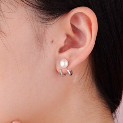 925 silver white gold 8mm fresh water pear stud minimalist two way ...