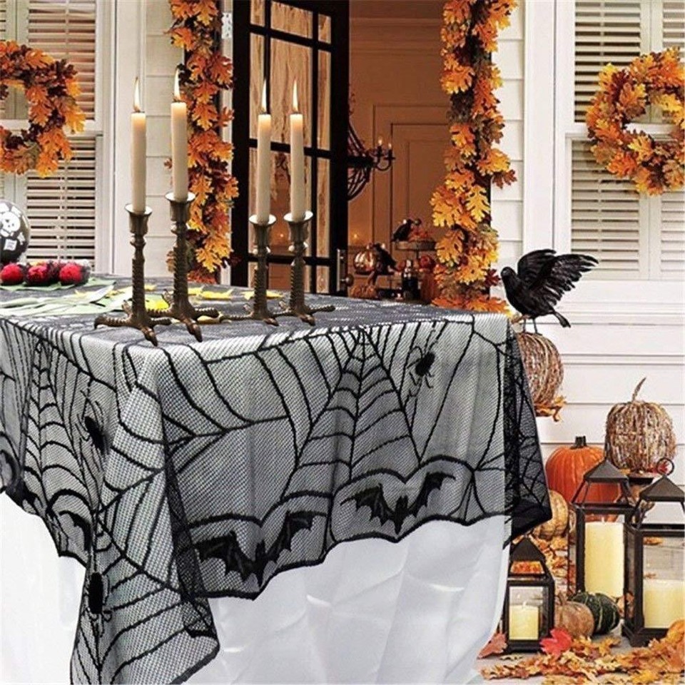 Halloween Haunted House Black Lace Web Tablecloth Table Cloth Party ...