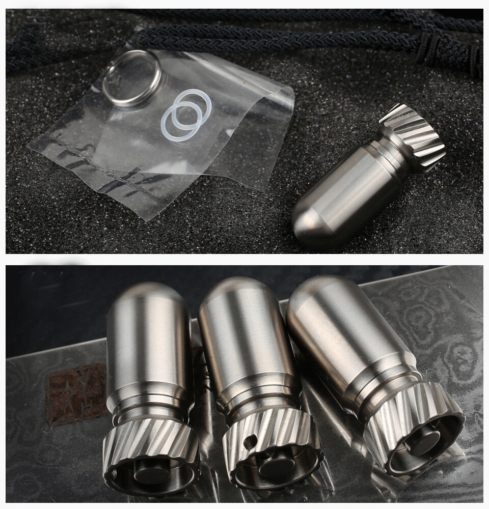 Titanium Waterproof Tank EDC Survival Seal Container Necklace Keychain ...