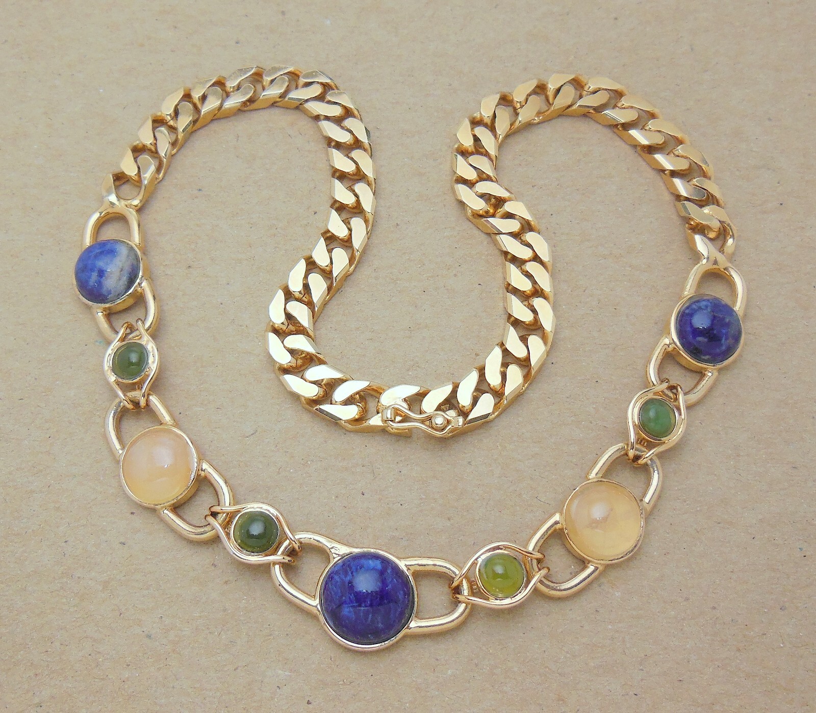 Vintage BIJOUX CASCIO Italy Gen. Sodalite Rose Quartz Jade Gold Tone ...