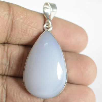 Calcédoine Bleue Pierre Précieuse Handmade 925 Plaqué Argent Pendentif ...