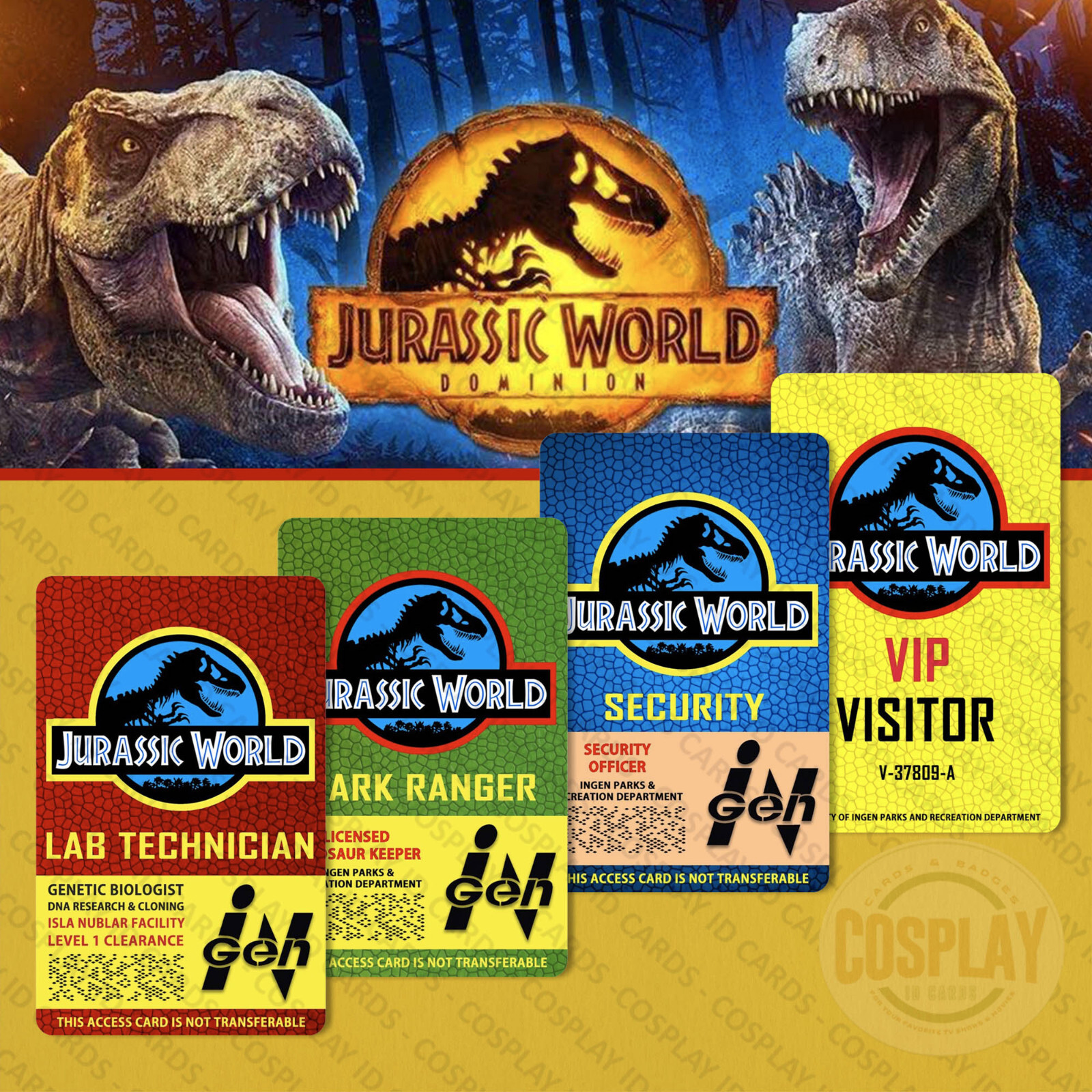 Jurassic World ID Card | VIP | Park Ranger | Lab Technician | Security ...
