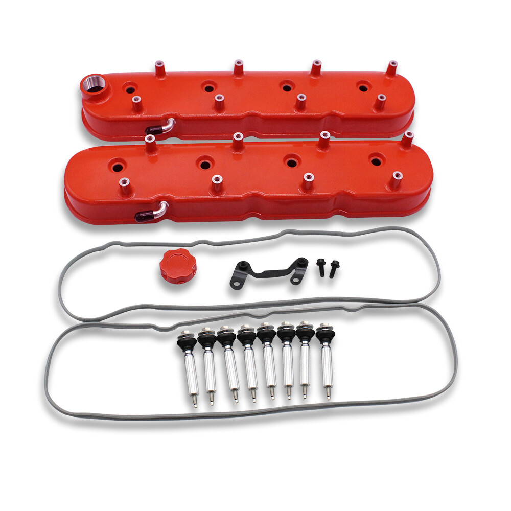 For Small Block Chevy GM LS Tall Valve Covers Center Bolt Aluminum Red ...