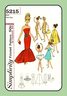 11-1/2" Doll CLOTHING Barb Simplicity 5215 Vintage 1963 Craft Sewing ...