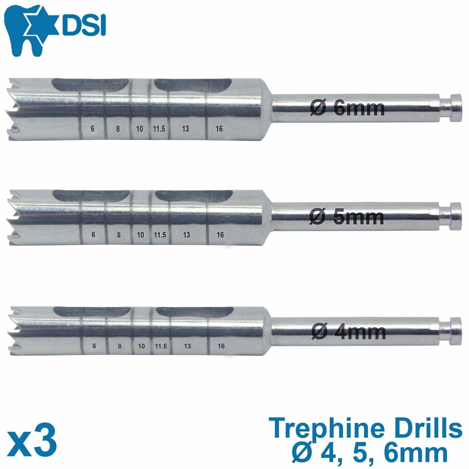 Set Of 3 Dental Implant Surgical Instrument Irrigation Trephine Drill ...