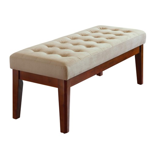 Claire Button Tufted Upholstered Bedroom Bench, Modern Fabric Padded ...