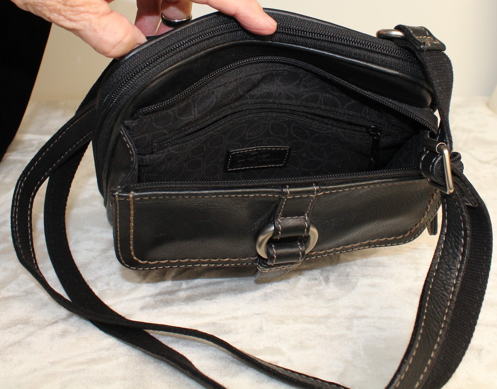 Fossil Black Leather Cargo Flap Shoulder Bag Crossbody Organizer Purse ...