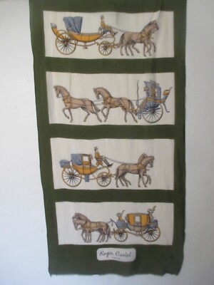 Roger Castel Paris oblong silk scarf w vintage horse-&-carriages ...
