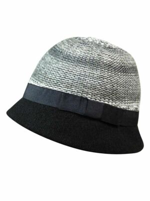 August Accessories Asymmetrical Knit Cloche Hat Gray-Black One Size ...